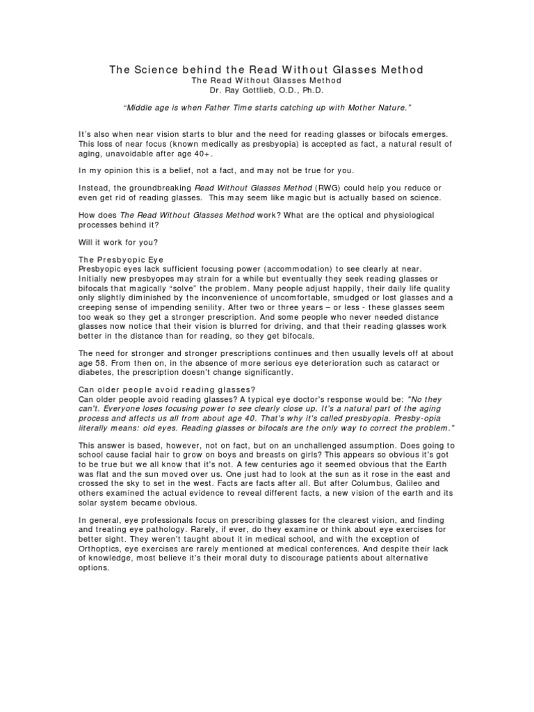 Read Without Glasses Method Pdf Glasses Ophthalmology