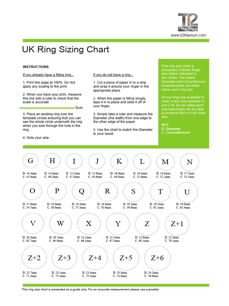 Ti 2 Ring Sizing Chart | PDF