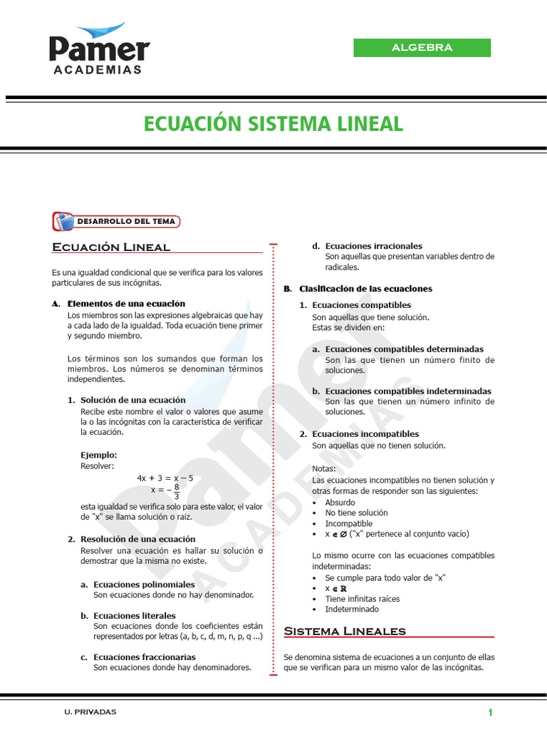 Clase 6 Algebra | PDF | Ecuaciones | Sistema de ecuaciones lineales