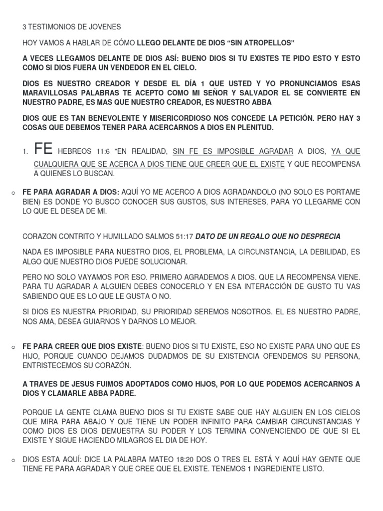 3 Testimonios de Jovenes | PDF | Dios | Fe