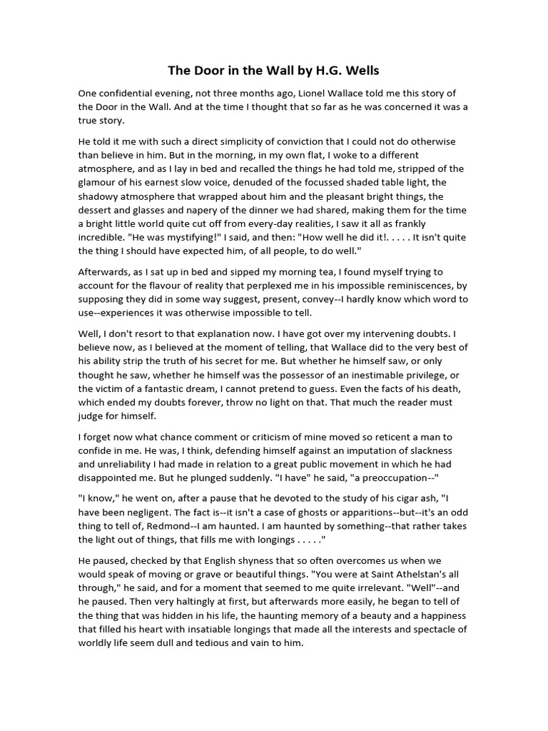 The Door in The Wall by HG Wells | PDF | Mystery, Thriller & Crime Fiction