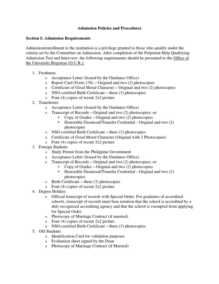 Admission Policies & Procedures | PDF