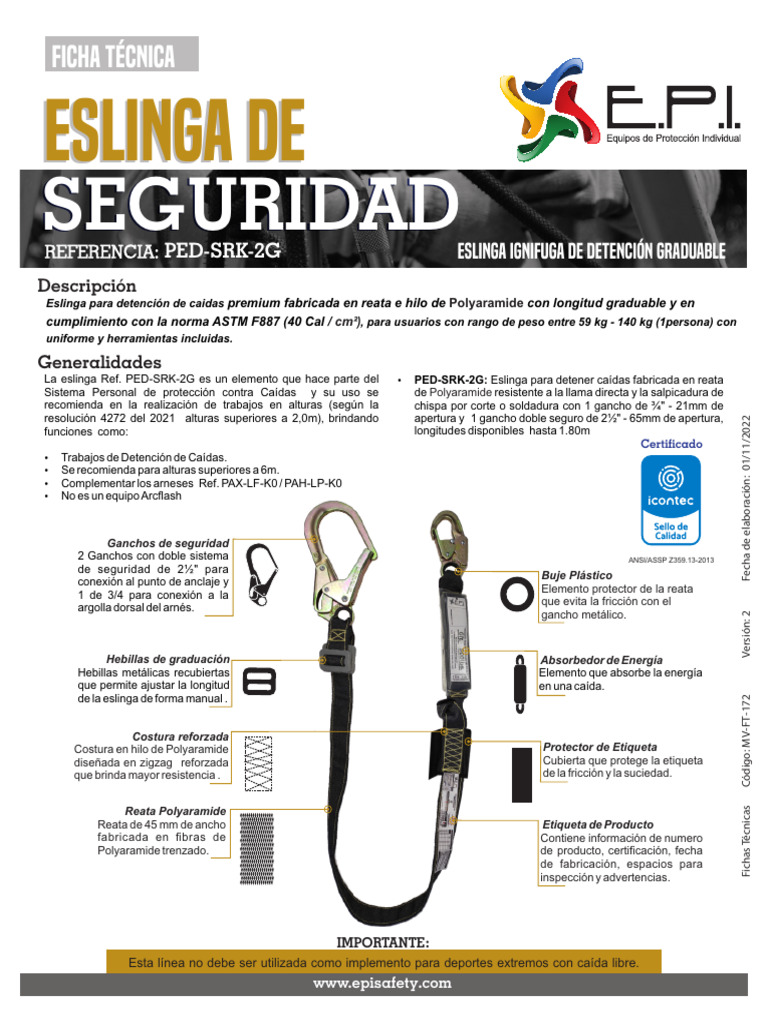Eslinga de Seguridad Ped-Srk-2g-1 | PDF | Materiales