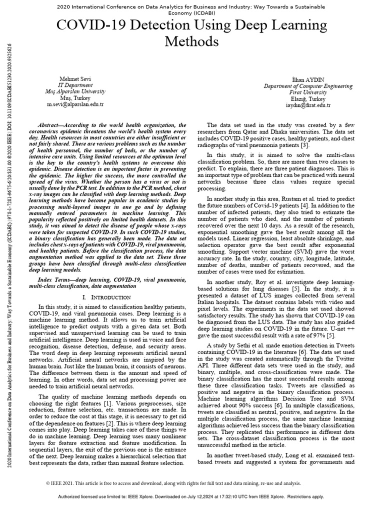 COVID-19 Detection Using Deep Learning Methods | PDF | Deep Learning | Machine Learning