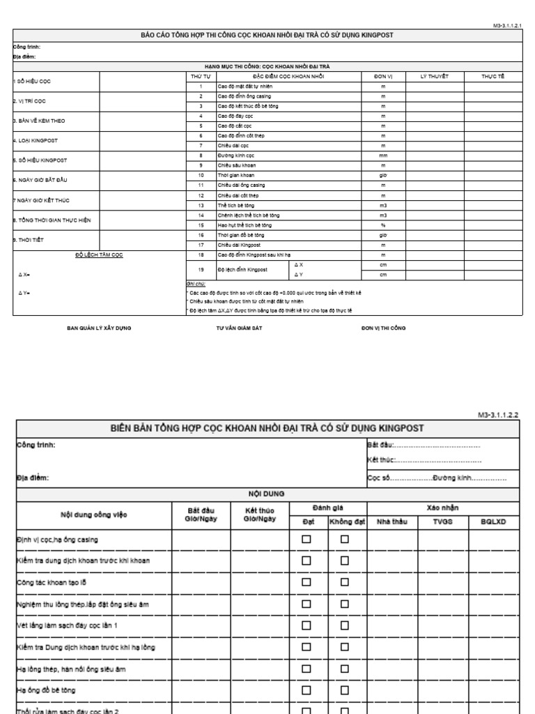 3.1.1.2 Bản checklist phần thô - Cọc khoan nhồi | PDF