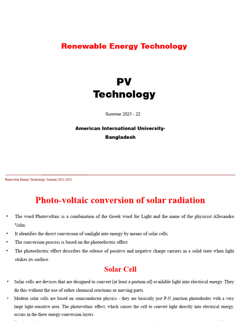 Photovoltaic Technology Overview 2021 22 Pdf Semiconductors