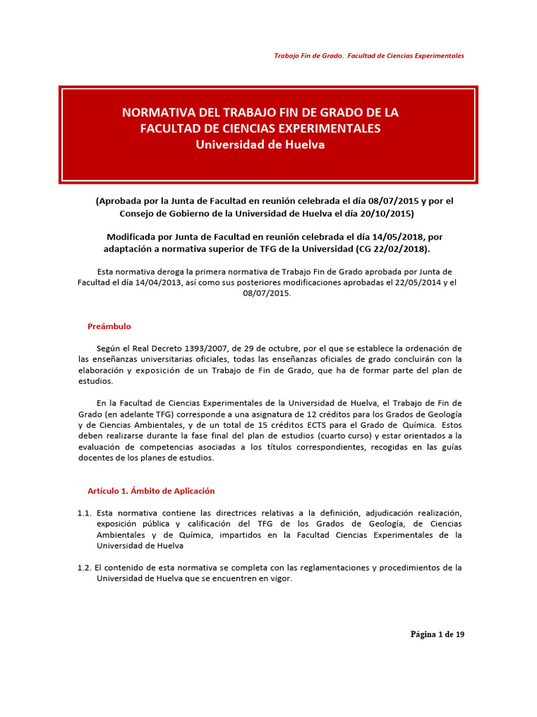 Normativa de TFG (Modif J Fac 2018) | PDF | Citación | Evaluación