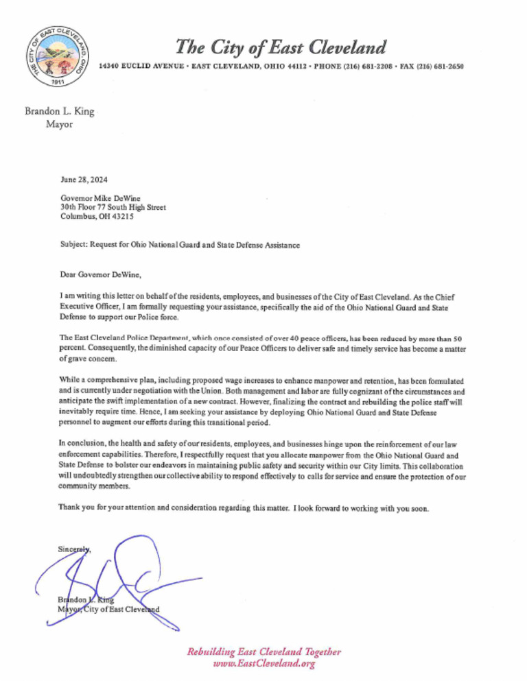 City of East Cleveland Letter To Ohio Gov. Mike DeWine | PDF