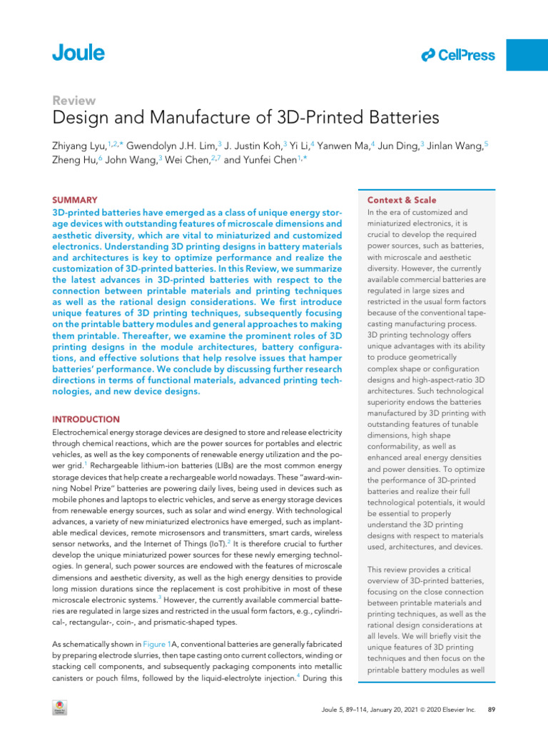 Advances in 3D-Printed Batteries | PDF | 3 D Printing | Lithium Ion Battery