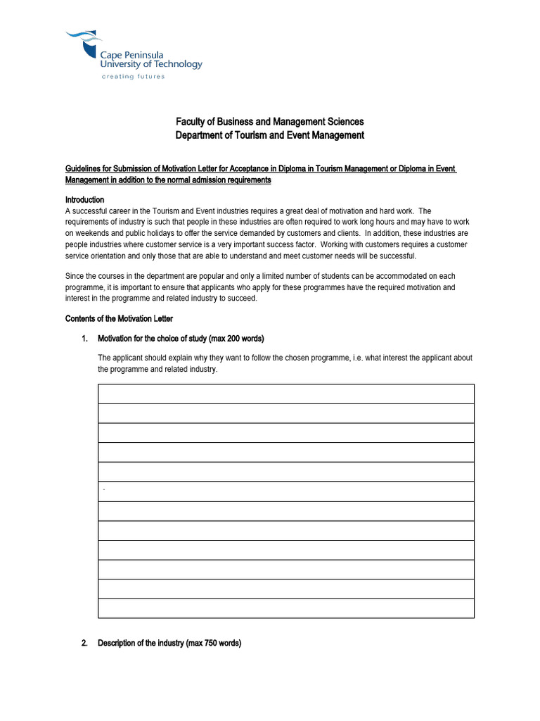 Tourism Motivational Letter | PDF | Motivation | Motivational