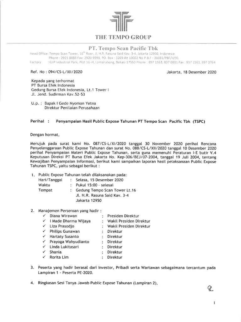 TSPC - Public Expose - 30818051 - Lamp1 | PDF | Bisnis