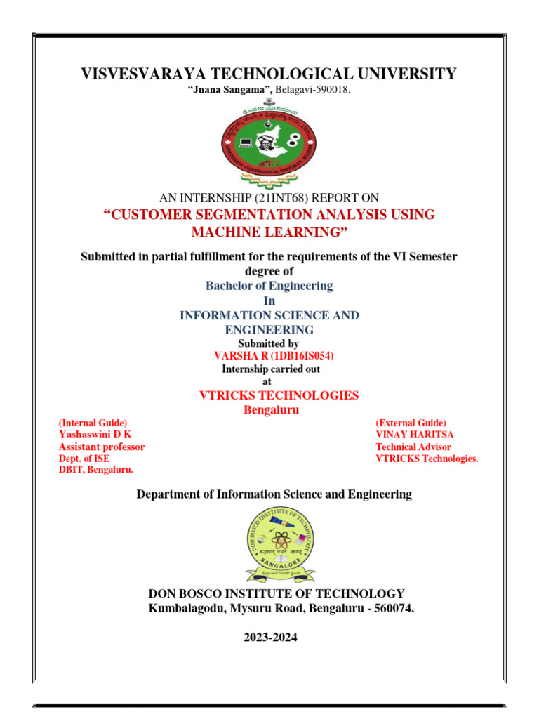 21INT68 Front Page Internship Report | PDF | Cluster Analysis | Market ...