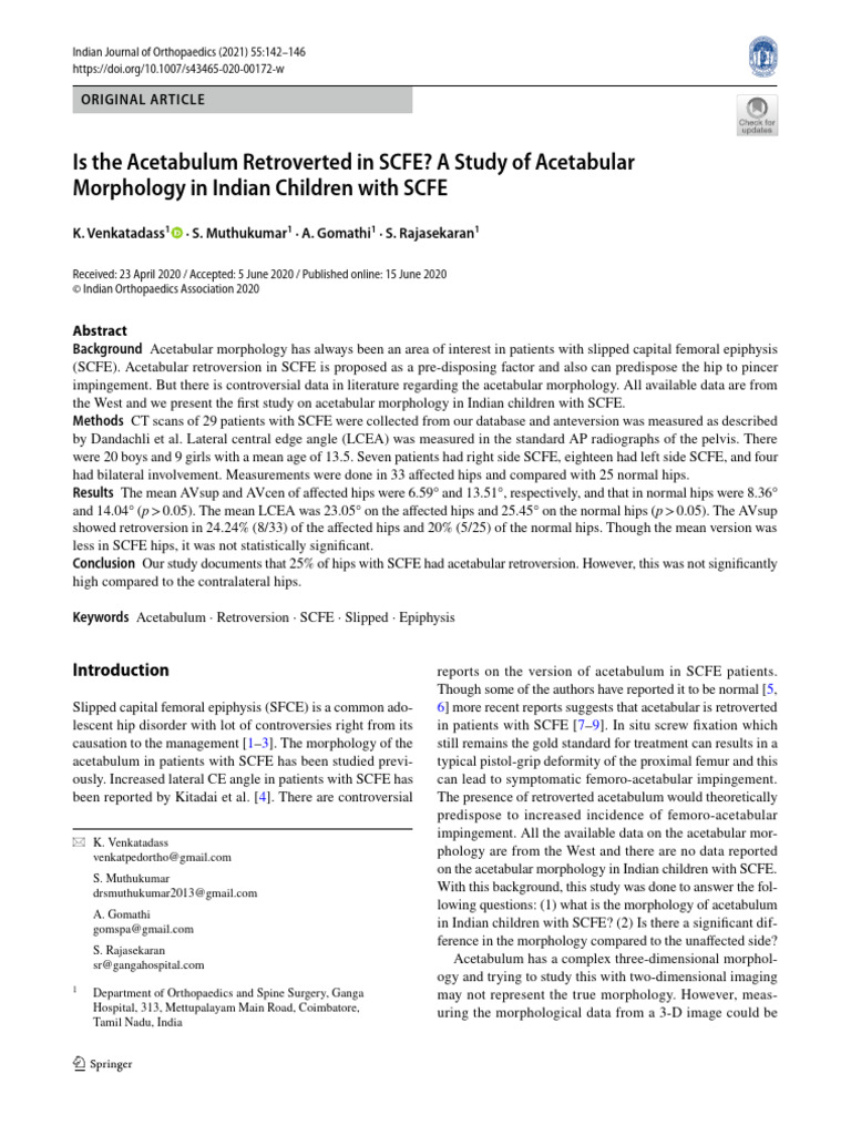 Is The Acetabulum Retroverted in SCFE? A Study of Acetabular Morphology ...