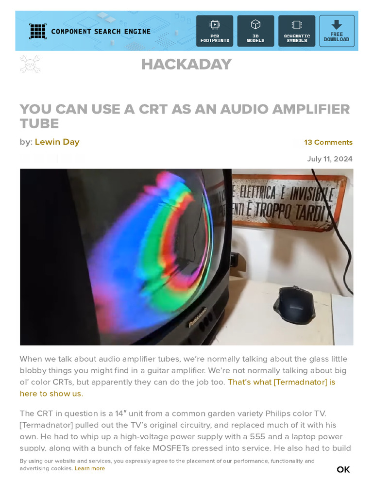 You Can Use A CRT As An Audio Amplifier Tube - Hackaday | PDF | Amplifier | Vacuum Tube