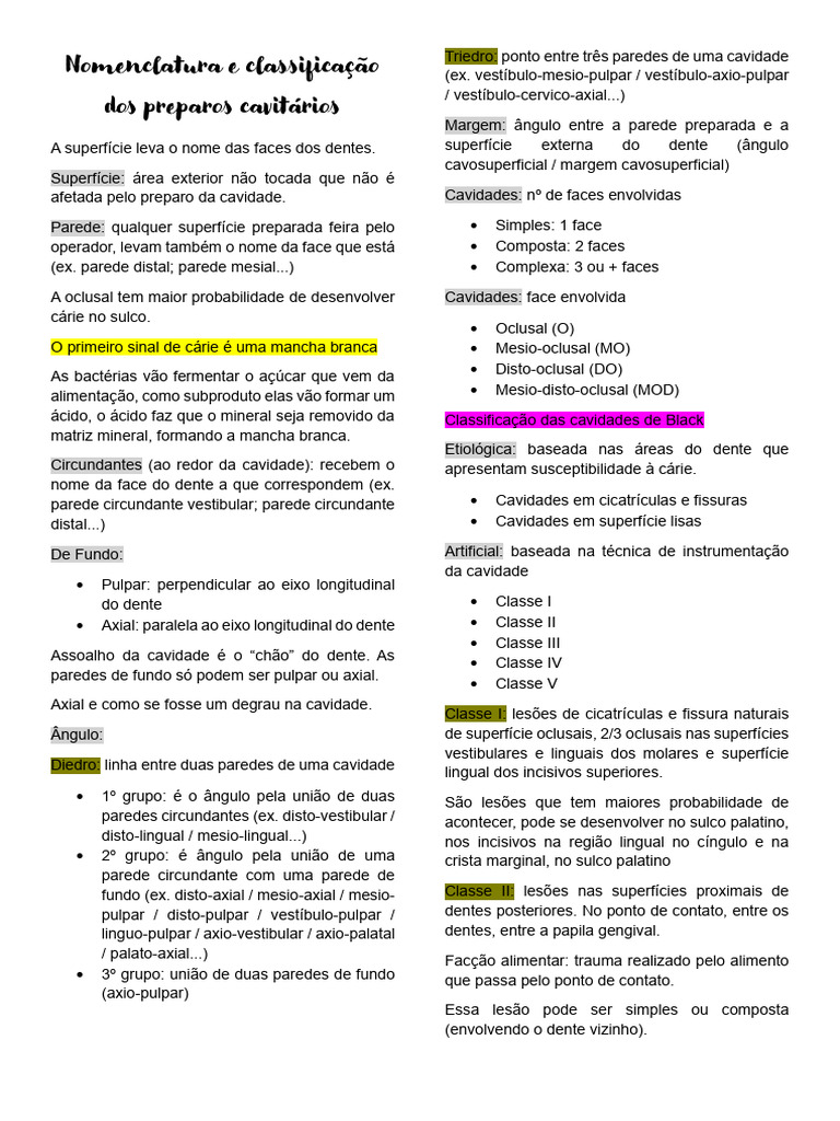 Dentistica Av1 e Av2 - 5º Semestre | PDF | Boca | Dente