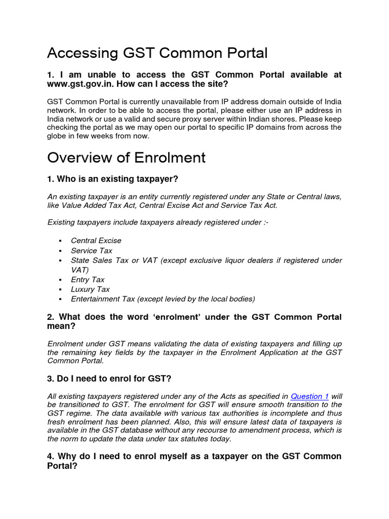 Faq Accessing GST Common Portal | PDF | Taxes | Value Added Tax