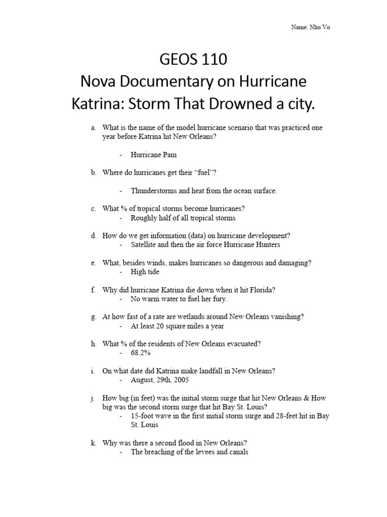 Chico State - Oceanography - Hurricane Katrina Questions | PDF ...