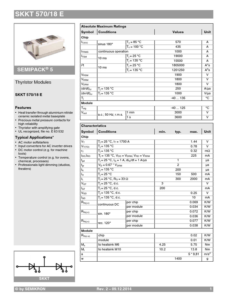 SEMIKRON DataSheet SKKT 570 18 E 07898745 | PDF | Electrostatic Discharge | Electrical Engineering