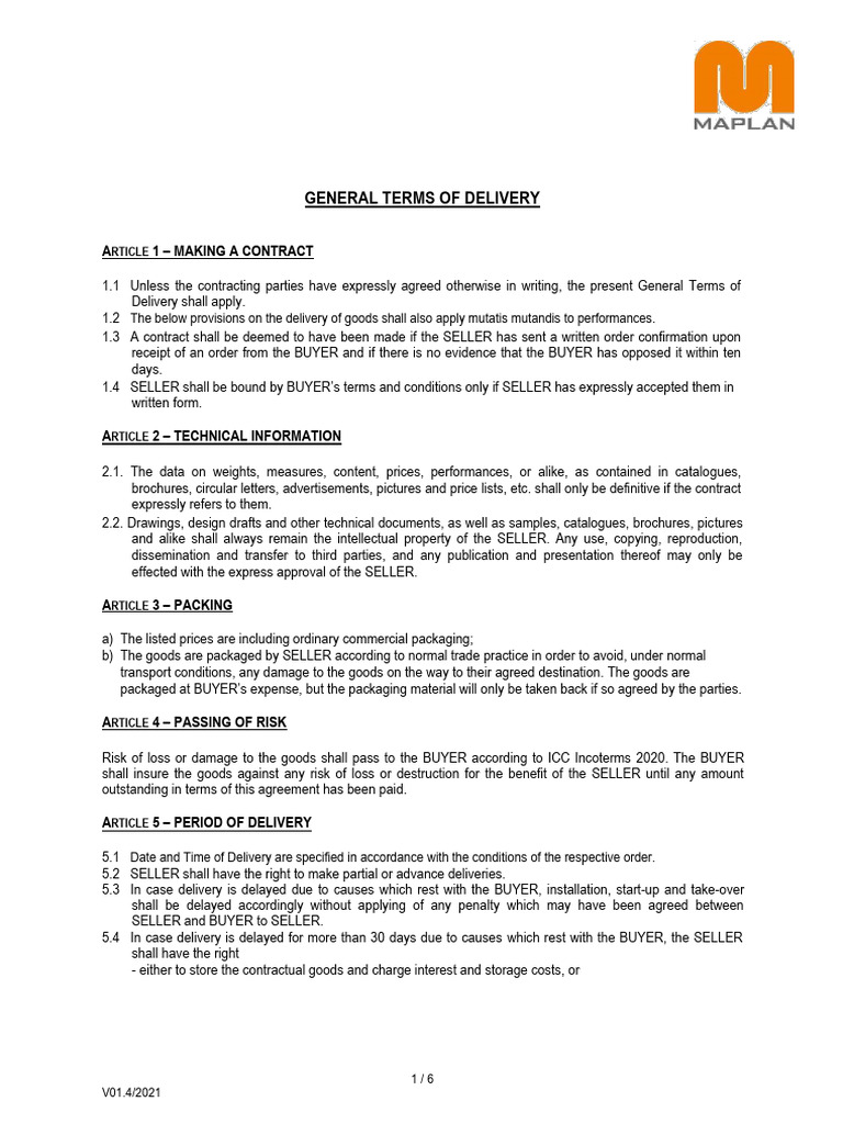 Terms of Delivery | PDF | Payments | Civil Law (Legal System)