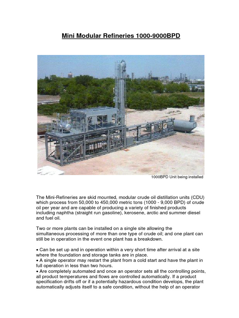 MINI MODULAR REFINERY System | PDF | Oil Refinery | Petroleum