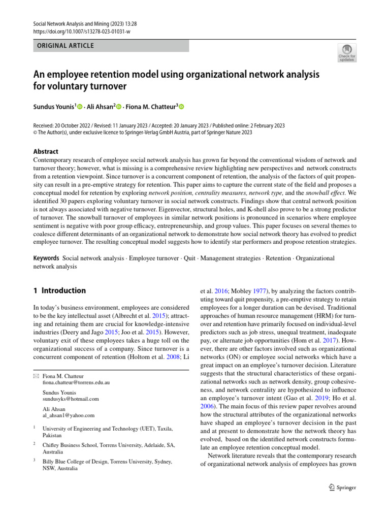 Employee Retention via Network Analysis | PDF | Turnover (Employment ...
