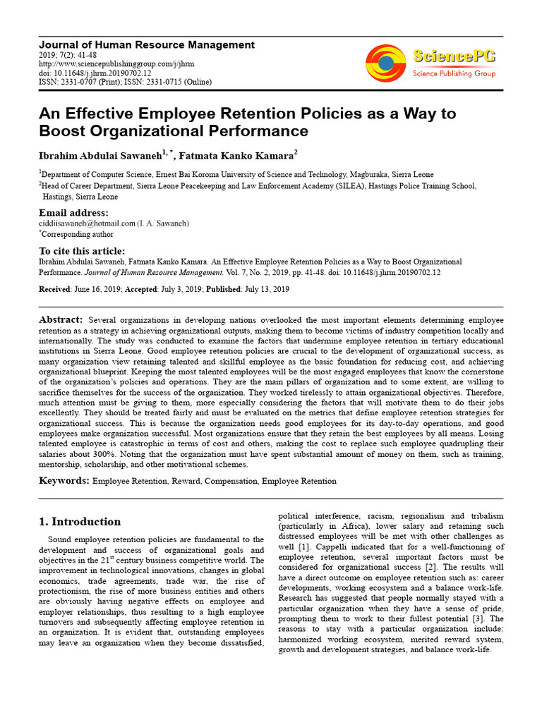 An Effective Employee Retention Policies | PDF | Employee Retention | Employment