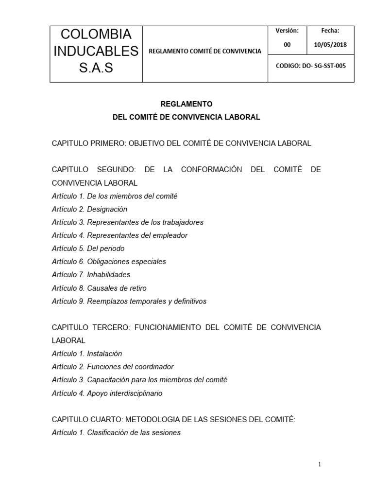 Do-Sg-Sst-005 Reglamento Comite de Convivencia | PDF | Colombia | Business Do-Sg-Sst-005 Reglamento Comite de Convivencia | PDF | Colombia | Business