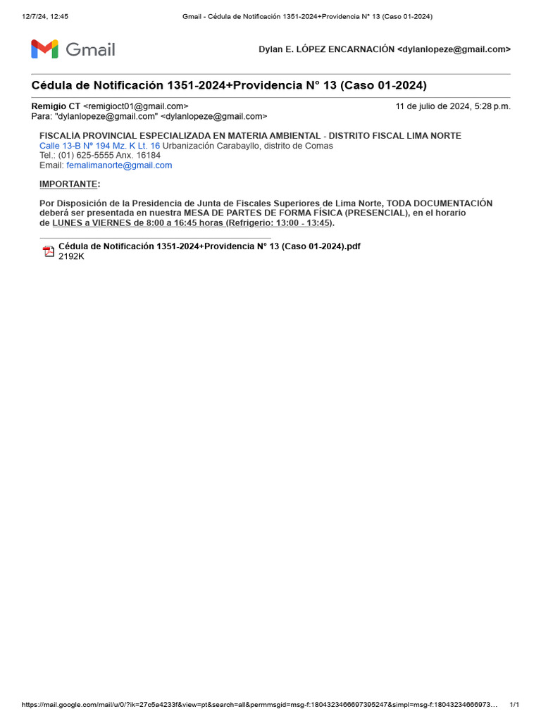 Gmail 11 JUL 2024 17:28 HRS., CÉD. y PROVIDENCIA #13. Cf. N.° 1-2024 ... Gmail 11 JUL 2024 17:28 HRS., CÉD. y PROVIDENCIA #13. Cf. N.° 1-2024 ...