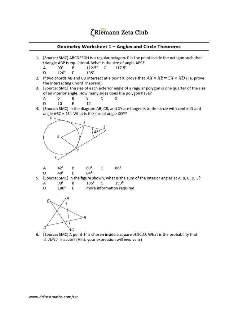 RZC Geometry Worksheet1 | PDF | Circle | Triangle