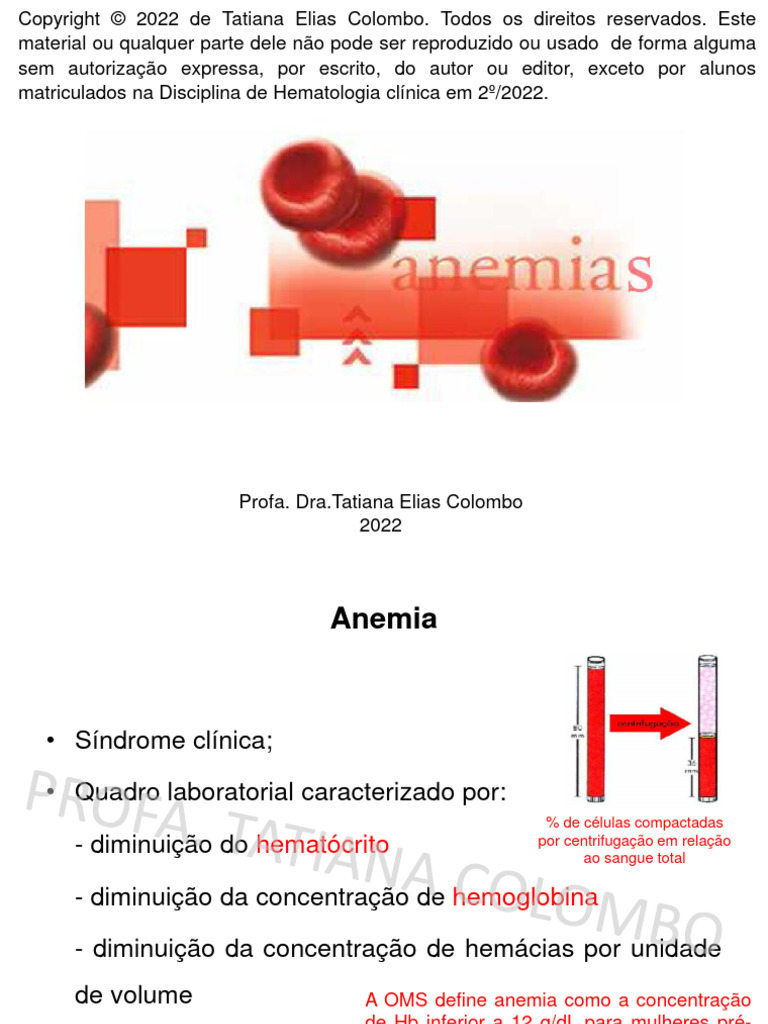 Aula 2 - Anemias | PDF | Anemia | Hemácia