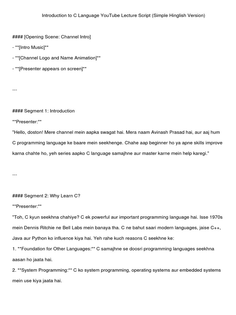 C Language YouTube Script Hinglish | PDF | Integrated Development Environment | Computer Engineering