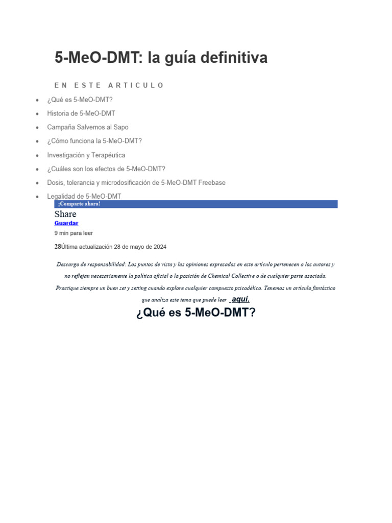 5-MeO-DMT La Guía Definitiva | PDF | Trastorno depresivo mayor | Drogas