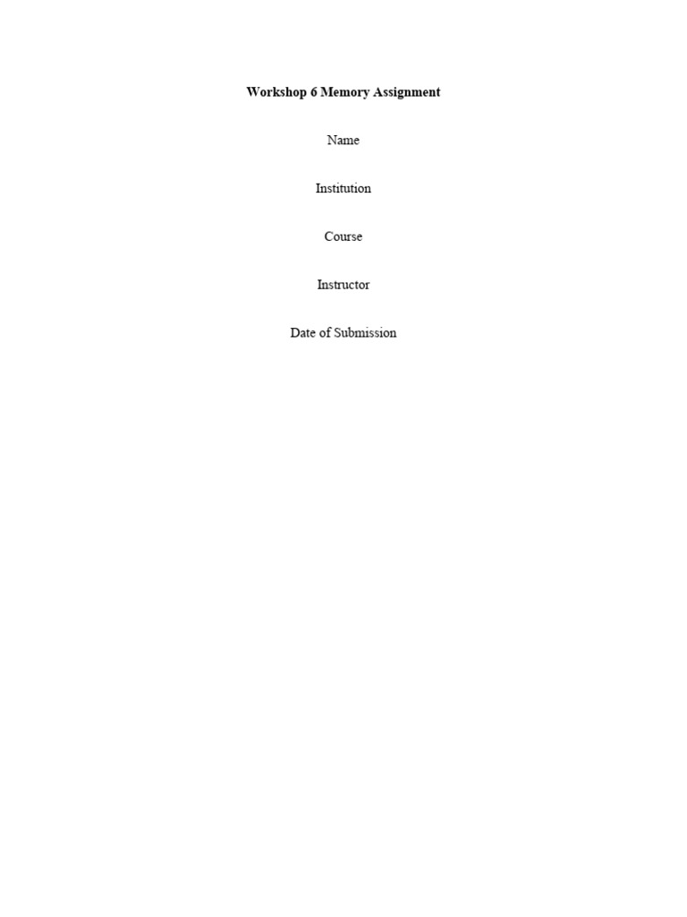 Workshop 6 Memory Assignment Pdf Dream Psychology