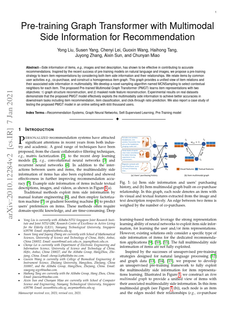 Pre-Training Graph Transformer With Multimodal Side Information For Recommendation | PDF ...