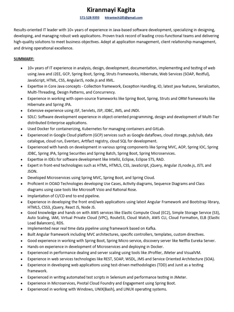 Kiranmayi Kagita | PDF | Spring Framework | Cloud Computing