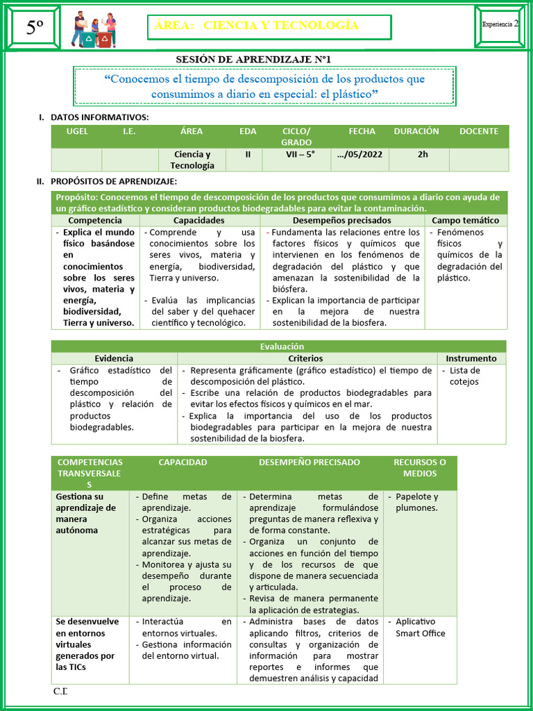 5° SESIÓN DE APRENDIZAJE SESIÓN 1-SEM.1-EXP.2-CyT | PDF | Aprendizaje | El plastico
