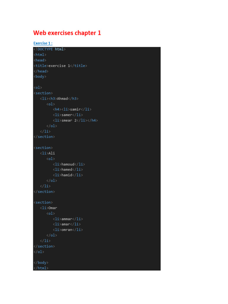 Web Exercises: HTML Structure Examples | PDF | Meal | Cuisine