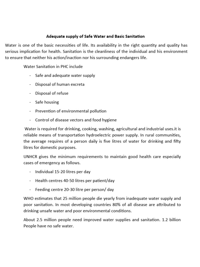 Adequate Supply of Safe Water and Basic Sanitation | PDF | Sanitation | Drinking Water