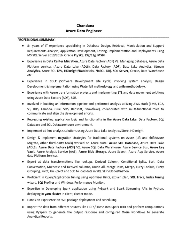 Chandana - Azure Data Engineer | PDF | Apache Spark | Microsoft Sql Server
