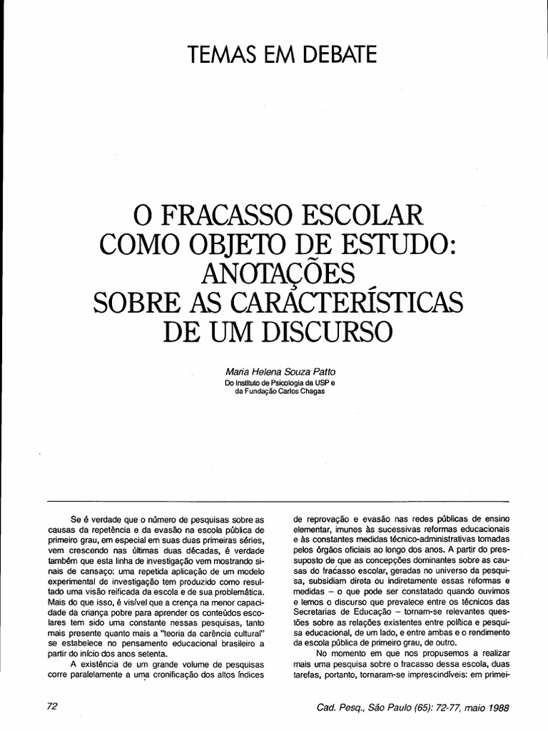 Fracasso Escolar: Análise Crítica e Causas | PDF | Sociologia ...