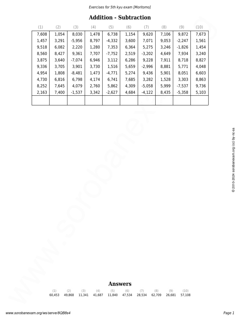 5th Kyu Exam Math Exercises | PDF