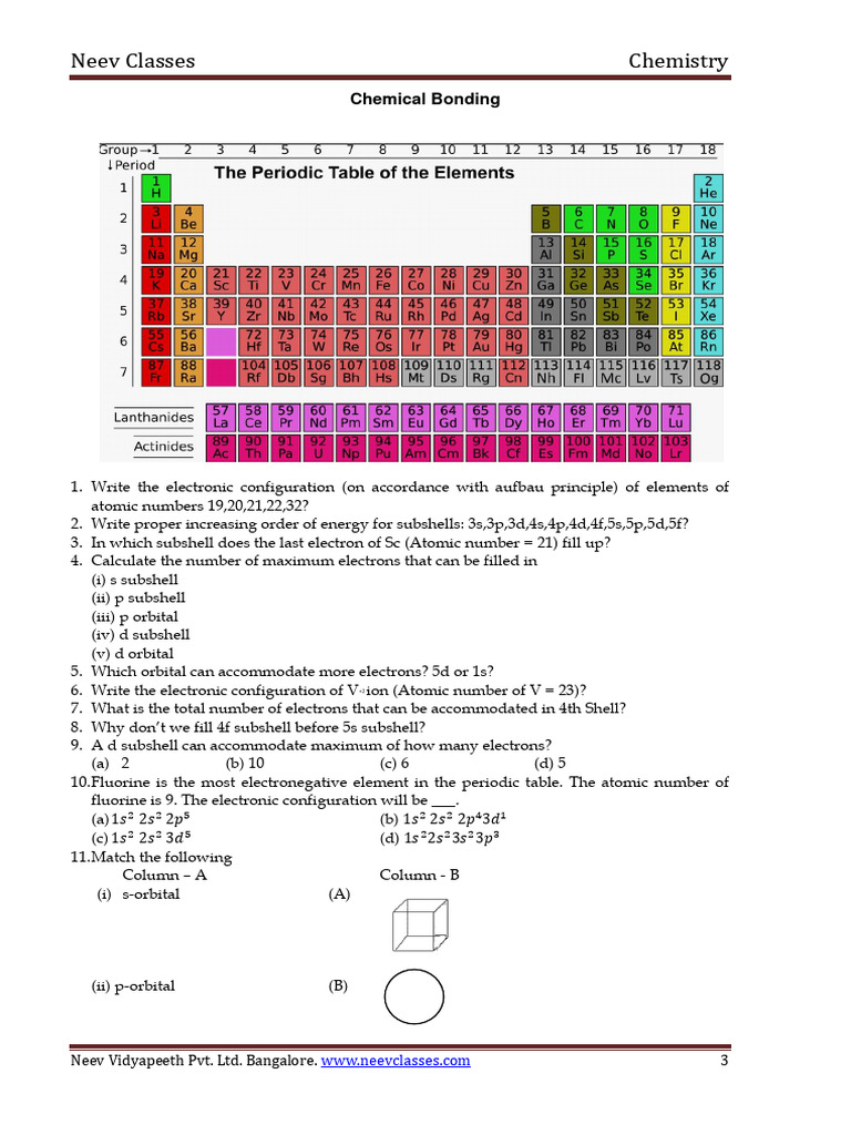 BDWMJZJXBP Chemical Bonding Electronic Configuration Assignment | PDF | Electron Configuration ...