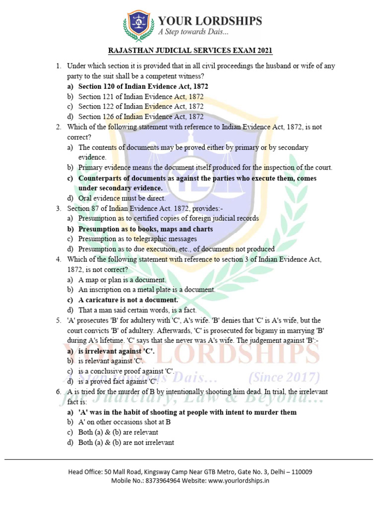 RJS Evidence Previous Year Questions | PDF | Legal Procedure | Criminal ...