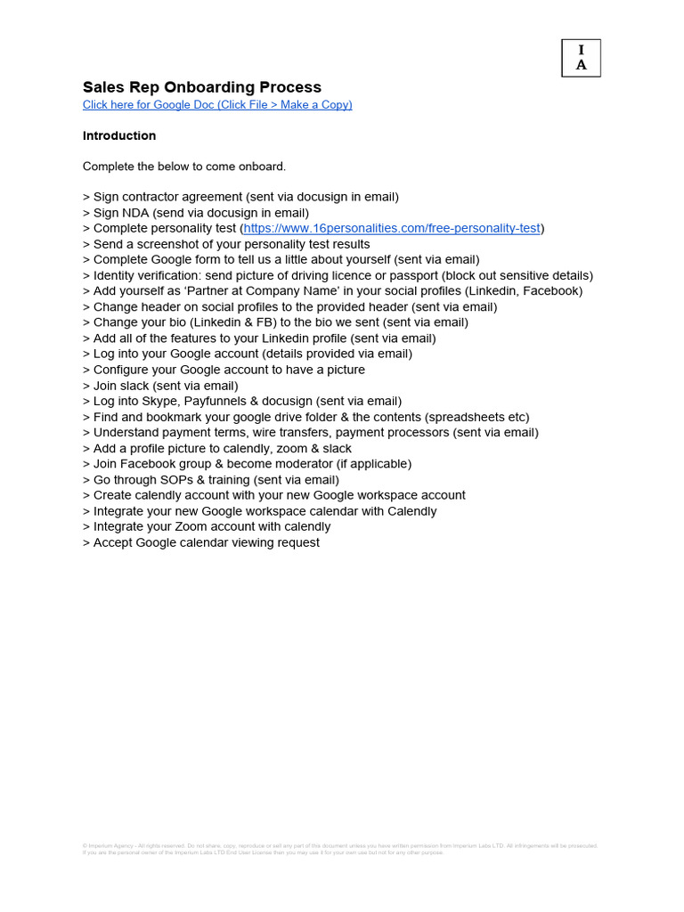 Google Sales Rep Onboarding Checklist | PDF | Career & Growth