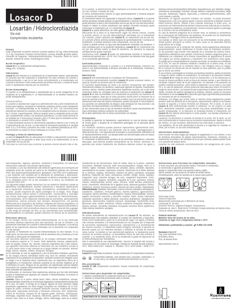 Prospecto Losacor D | PDF | Especialidades Medicas | Medicina CLINICA