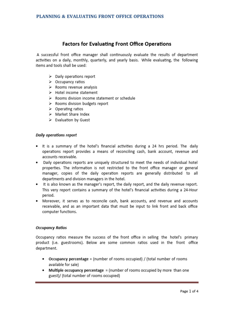 D. Factors For Evaluating Front Office Operations | PDF | Income Statement | Income