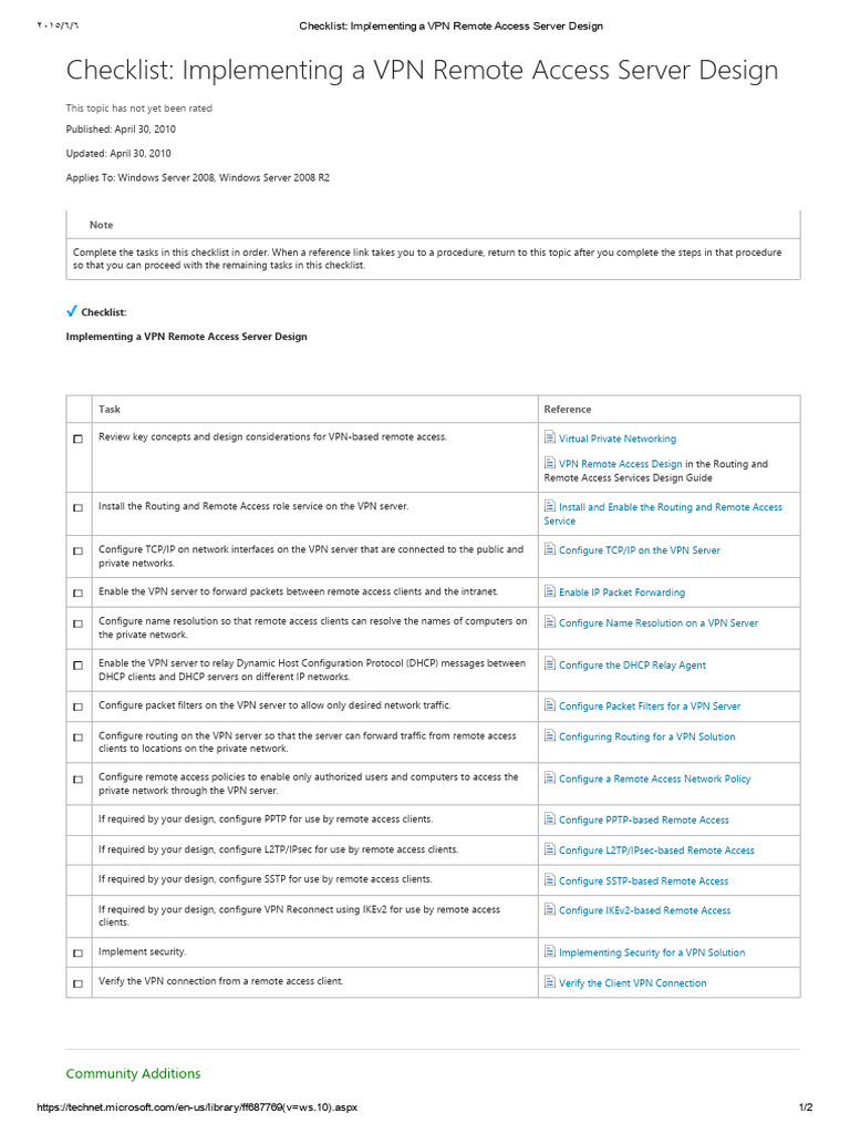 Checklist - Implementing A VPN Remote Access Server Design | PDF ...