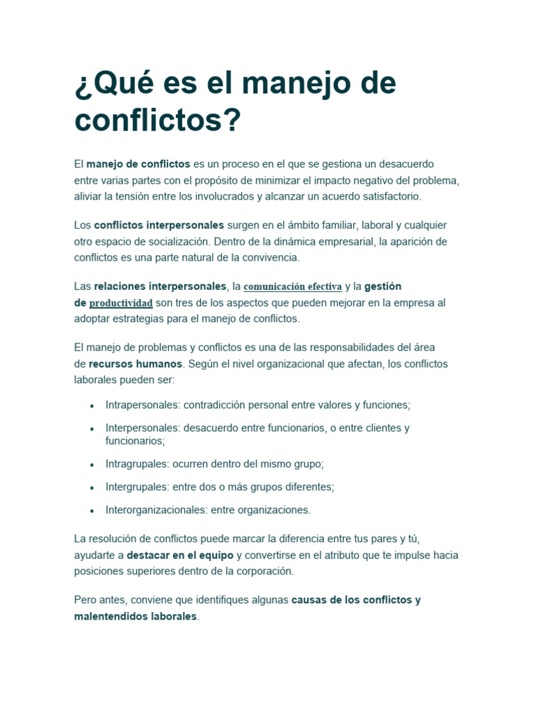 Contenido Manejo de Conflictos | PDF | Negociación | Conflicto (proceso)