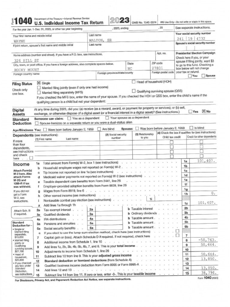 Wayne Walton 23 Tax Return | PDF