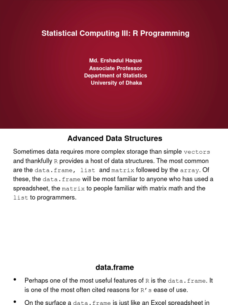 Data Structure (Data Frame) | PDF | Spreadsheet | Matrix (Mathematics)